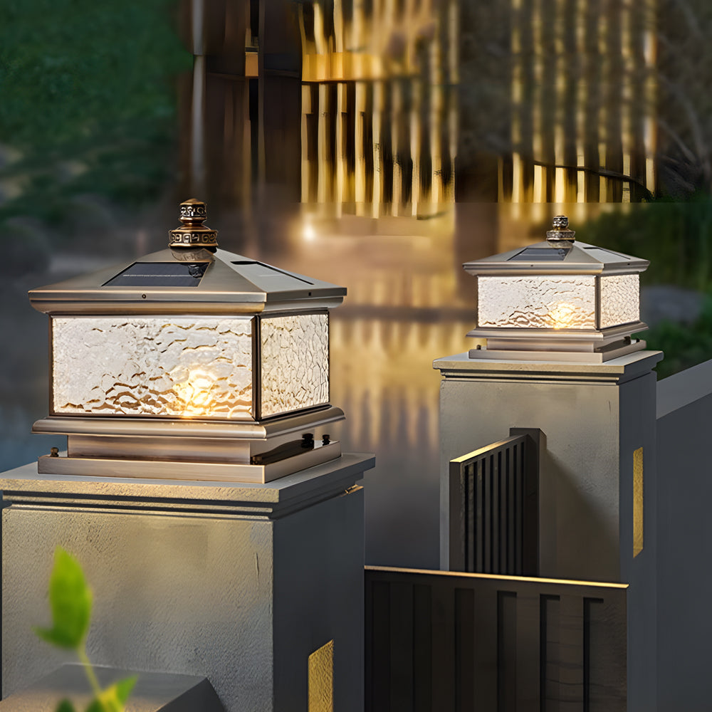 Copper LED outdoor column lights Retro Square Antique Brass Pier Mount ...